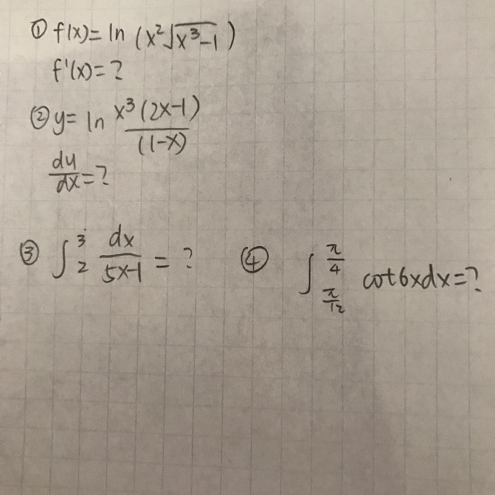 Solved f(x) = ln (x^2 Squareroot x^3 - 1) f'(x) = ? y = ln | Chegg.com