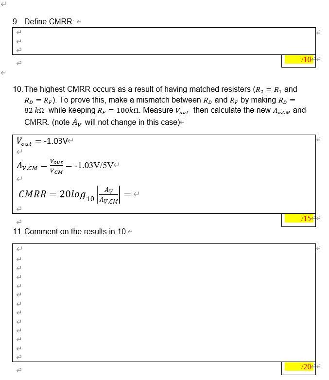 Solved 9. Define CMRR: 2 [ 1 /104 = = 10. The highest CMRR | Chegg.com Solved 9. Define CMRR: 2 [ 1 /104 = = 10. The highest CMRR | Chegg.com