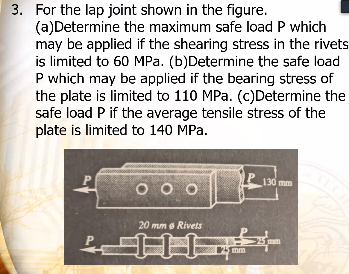 Solved 3. For the lap joint shown in the figure. | Chegg.com