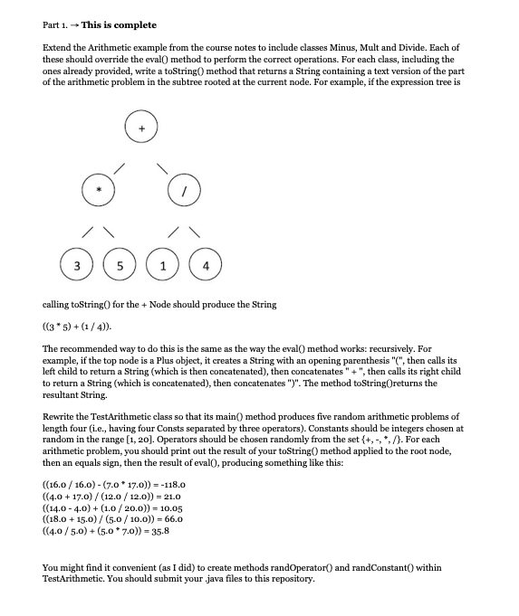 Solved Part 1. This is complete Extend the Arithmetic | Chegg.com