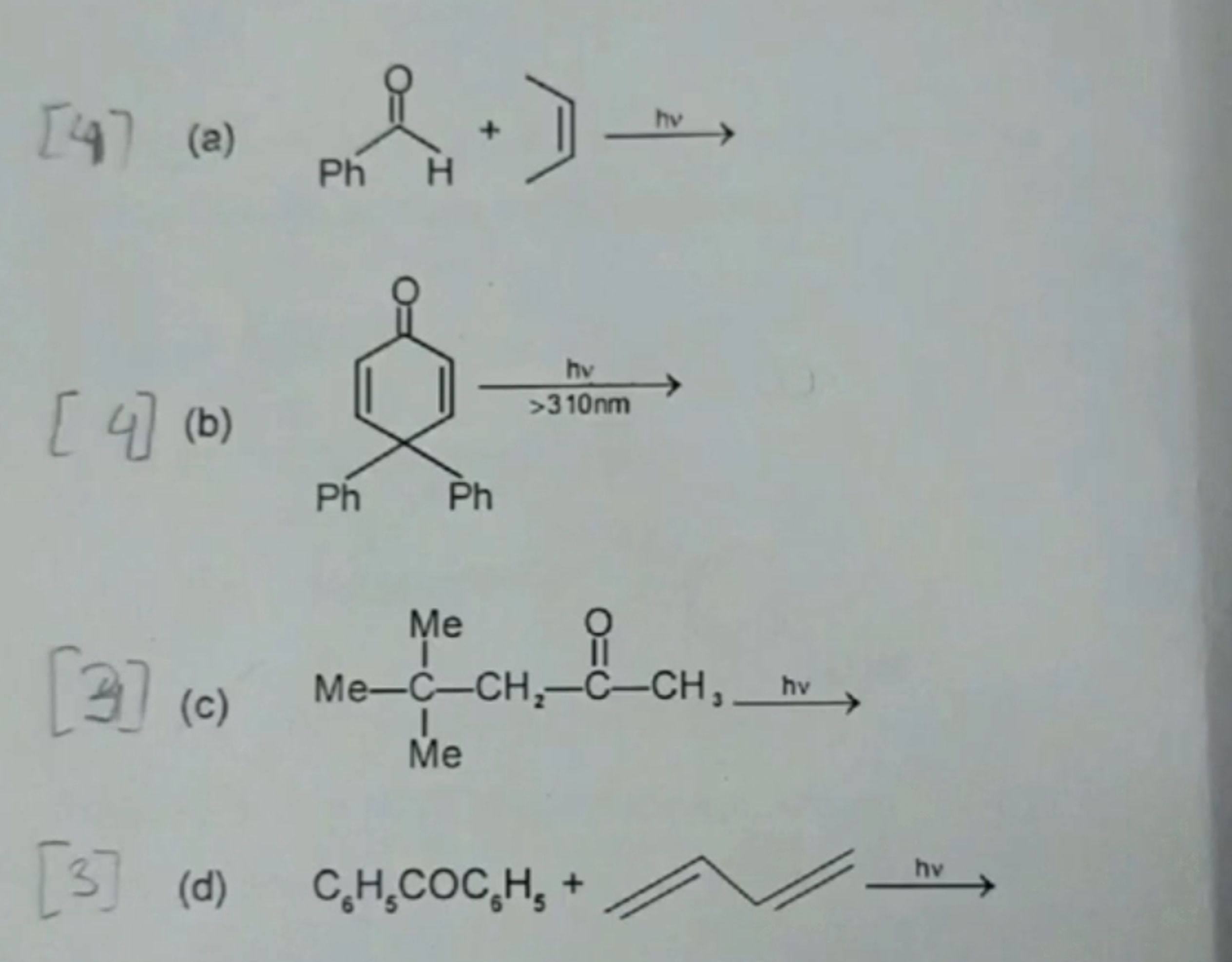Solved 4 (a)[4] (b)[3] (c)3 (d)(d) C6H5COC6H5+→hv | Chegg.com