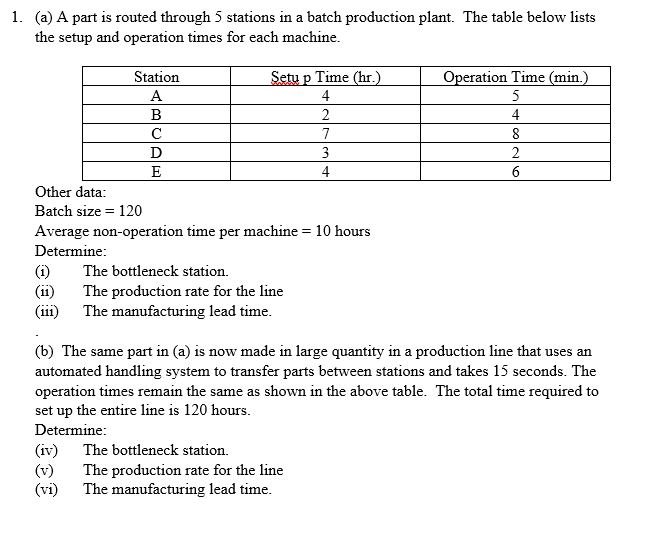 Solved 1. (a) A part is routed through 5 stations in a batch | Chegg.com
