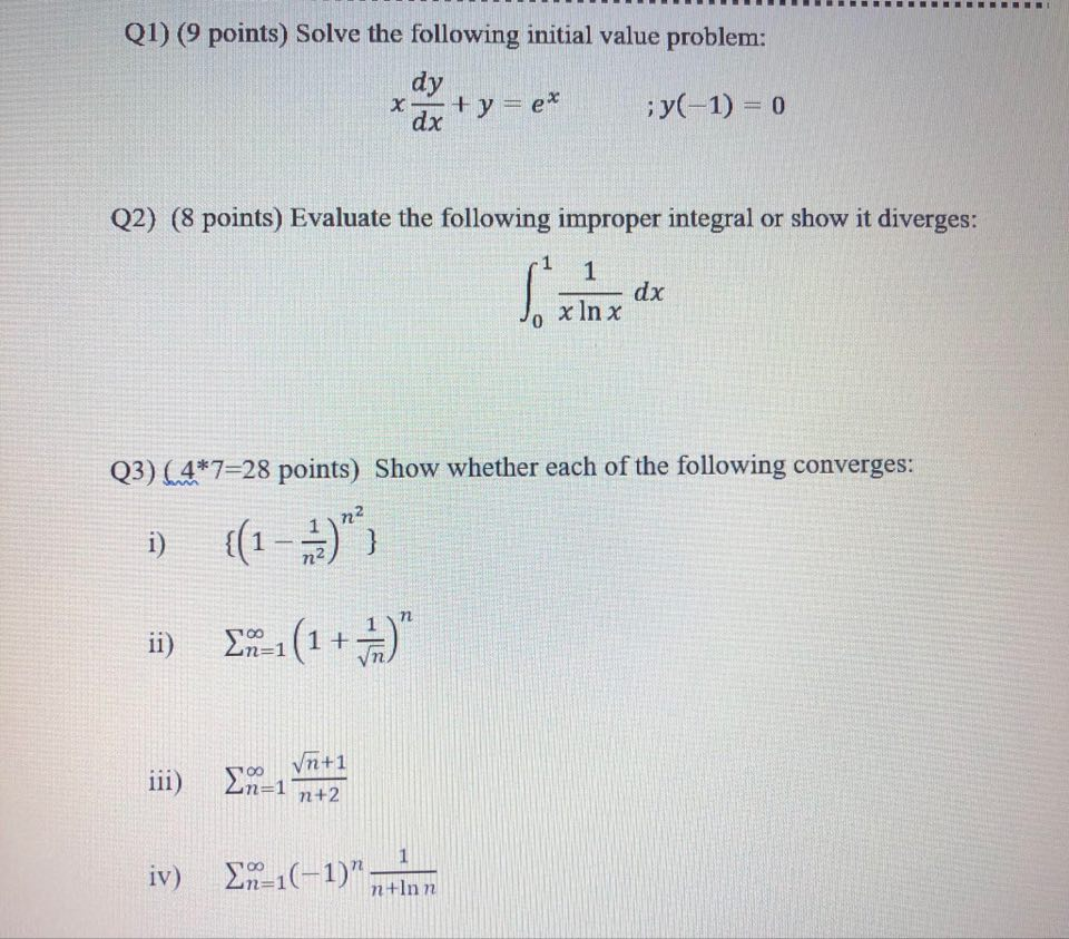 Solved Q1) (9 points) Solve the following initial value | Chegg.com