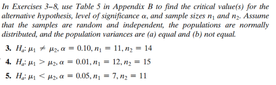 Solved In Exercises 3-8, use Table 5 in Appendix B to find | Chegg.com
