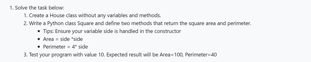 Solved 1. ﻿Solve the task below:1. ﻿Create a House class | Chegg.com