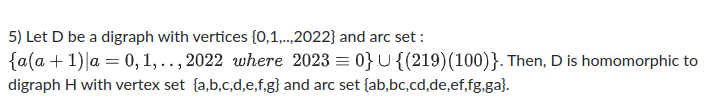 Solved 5) Let D be a digraph with vertices {0,1,..,2022} and | Chegg.com