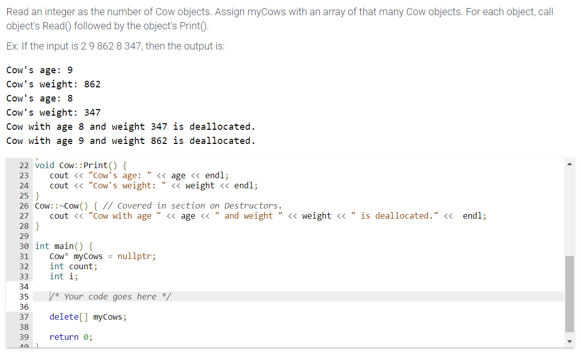Solved Read An Integer As The Number Of Cow Objects Assign 4119