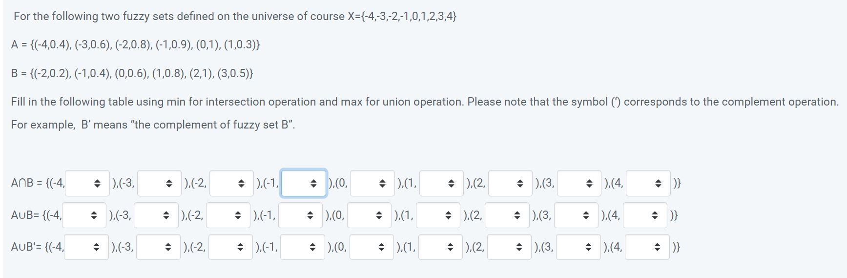 Solved For the following two fuzzy sets defined on the | Chegg.com