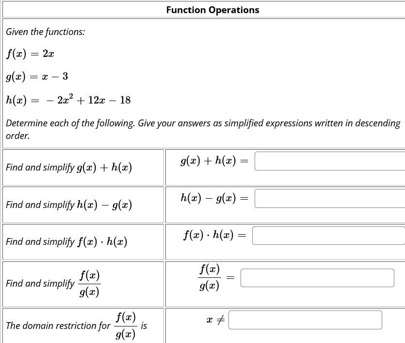 Solved Given the functions: f(x)=2xg(x)=x−3h(x)=−2x2+12x−18 | Chegg.com