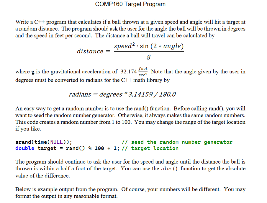 Solved COMP160 Target Program Write a C++ program that | Chegg.com