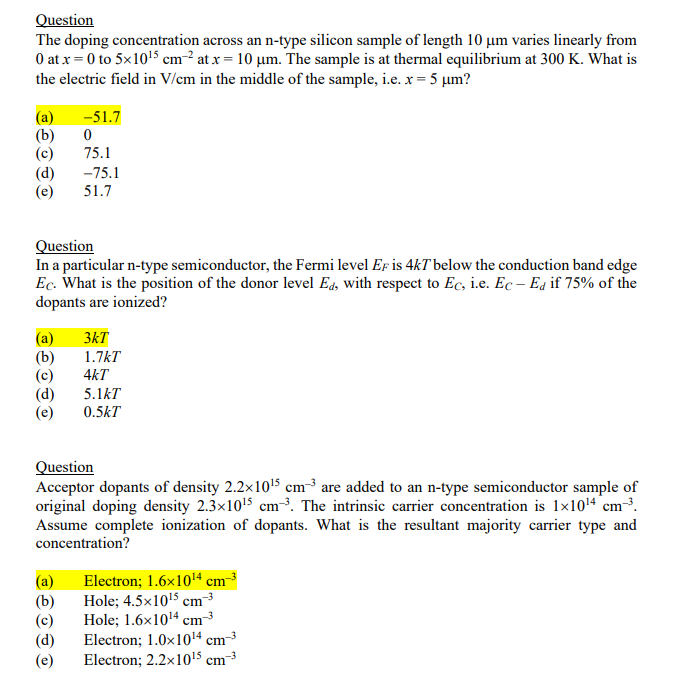 Solved Question The doping concentration across an n-type | Chegg.com