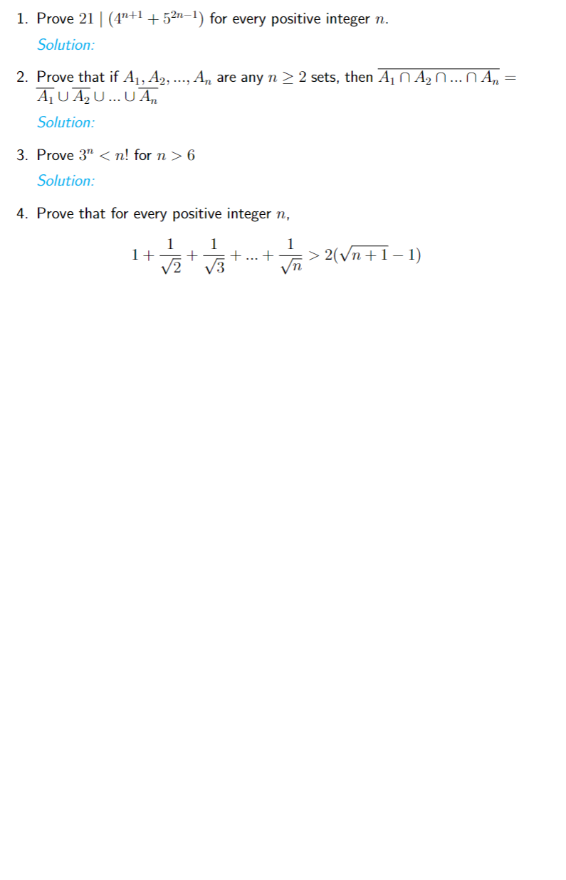 Solved 1. Prove 21∣(4n+1+52n−1) for every positive integer | Chegg.com