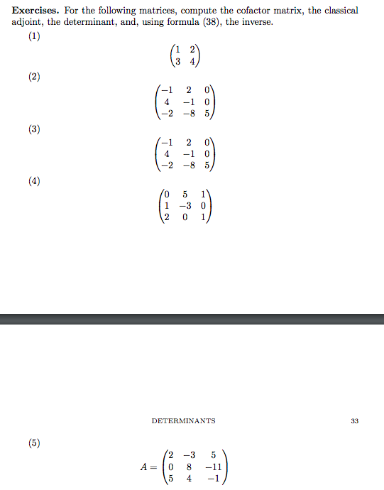 Solved Exercises. For the following matrices, compute the | Chegg.com