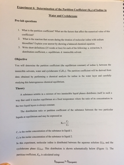 Solved Experiment 6: Determination of the Partition | Chegg.com
