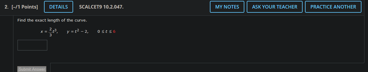 Solved 2. [-/1 Points] DETAILS SCALCET9 10.2.047. MY NOTES | Chegg.com