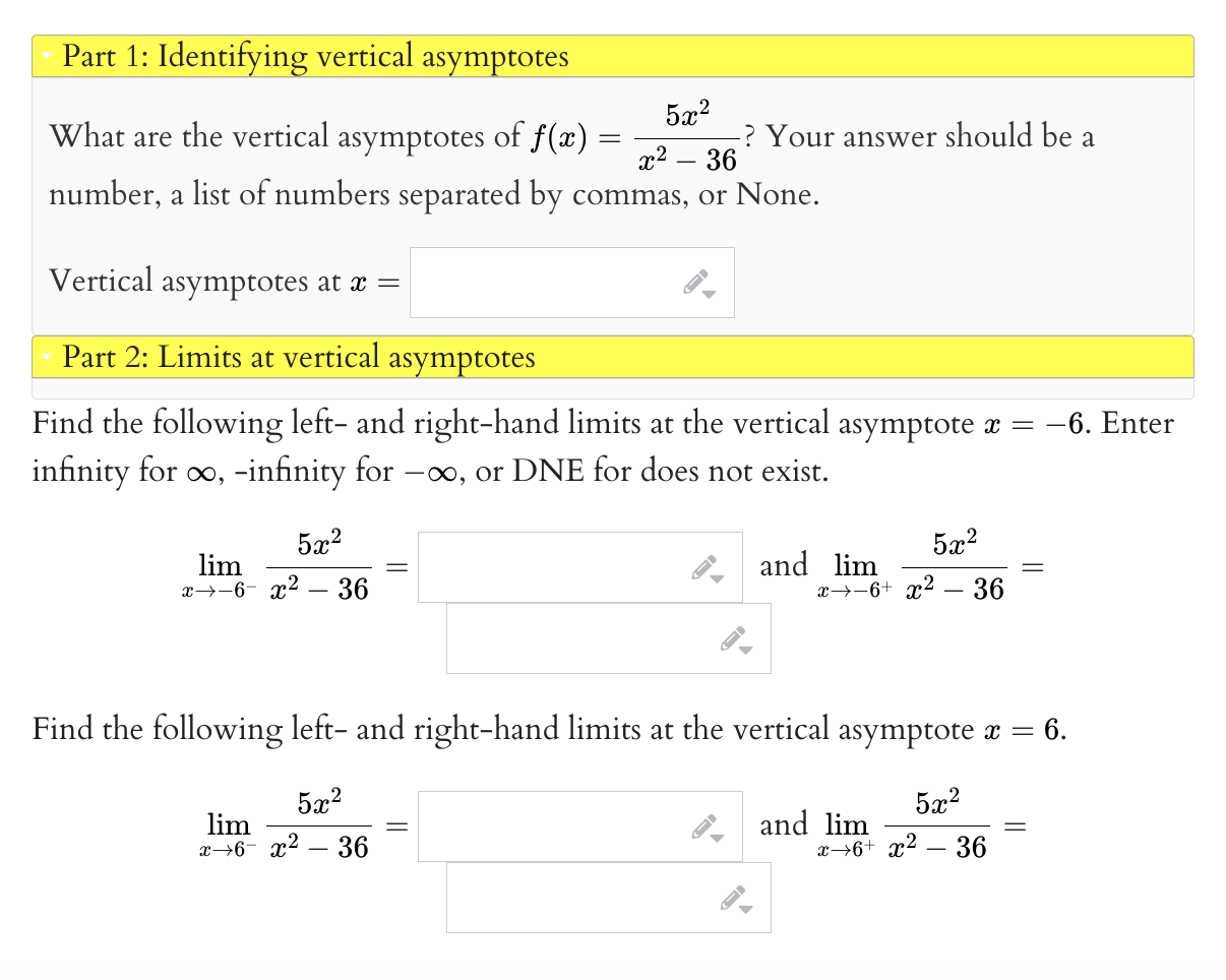 Solved Part 1: Identifying vertical asymptotes What are the | Chegg.com