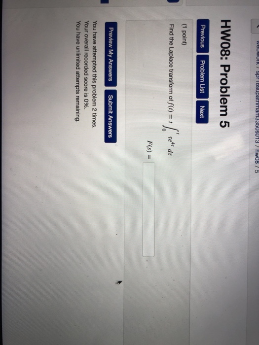 Solved HW08: Problem 5 PreviousProblem List Next (1 point) | Chegg.com Solved HW08: Problem 5 PreviousProblem List Next (1 point) | Chegg.com