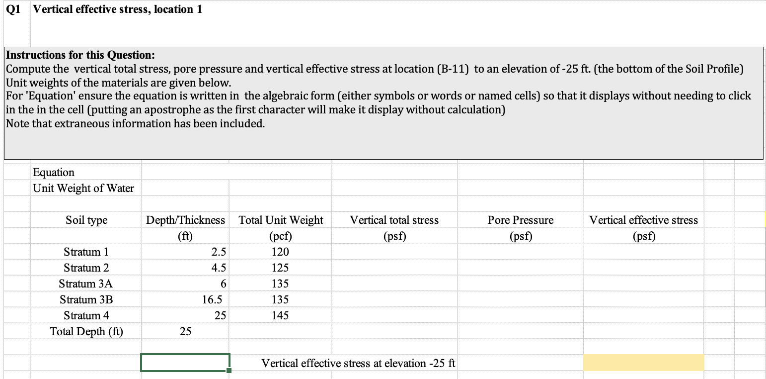 Solved Q1 Vertical effective stress, location 1 Instructions | Chegg.com