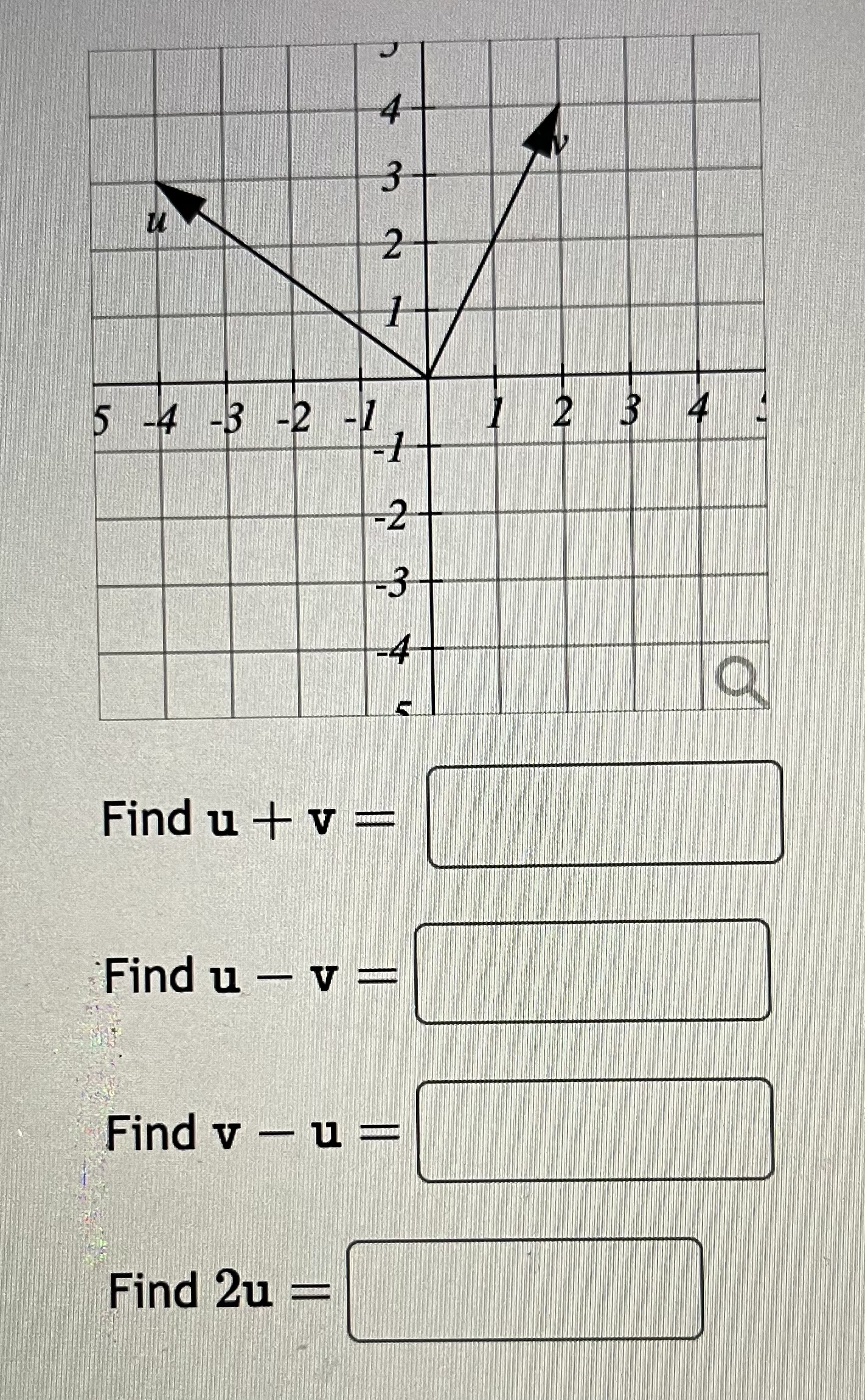 Solved Find u+v=Find u-v=Find v-u=Find 2u=i dont know how to | Chegg.com Solved Find u+v=Find u-v=Find v-u=Find 2u=i dont know how to | Chegg.com