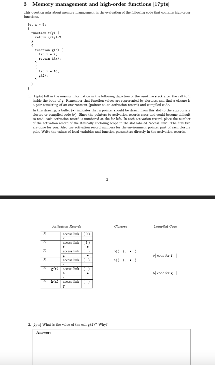 Solved 3 Memory management and high-order functions [17pts] | Chegg.com
