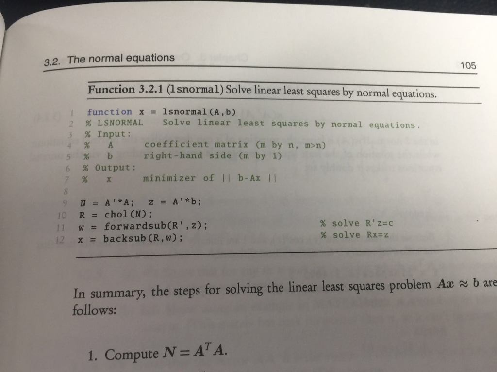 Solved 3.2. The normal equations 105 Function 3.2.1 | Chegg.com