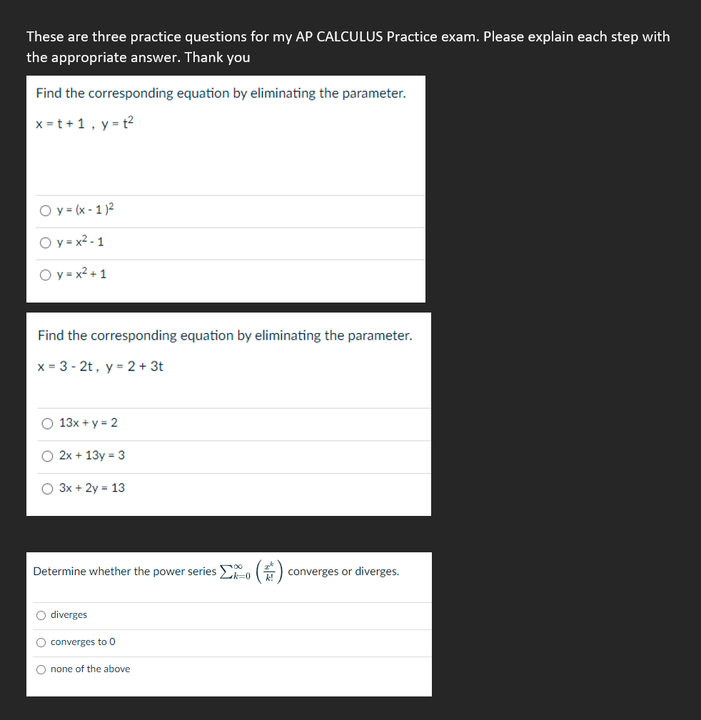 Solved These are three practice questions for my AP CALCULUS | Chegg.com