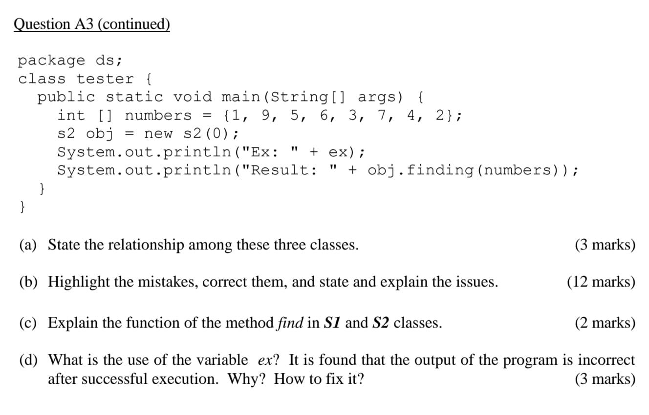 Solved Question A3 Given the following three classes: | Chegg.com