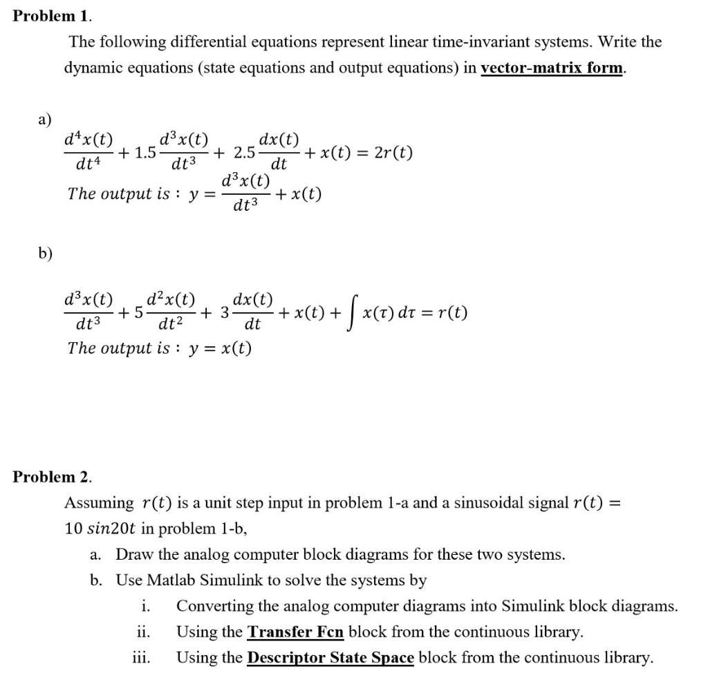 Problem 1. The following differential equations | Chegg.com