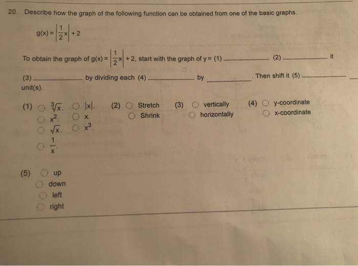 Solved 20. Describe how the graph of the following function | Chegg.com