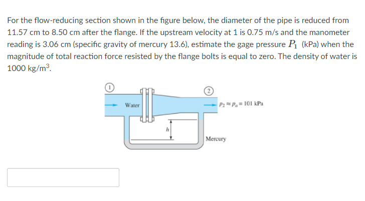 Solved For the flow-reducing section shown in the figure | Chegg.com