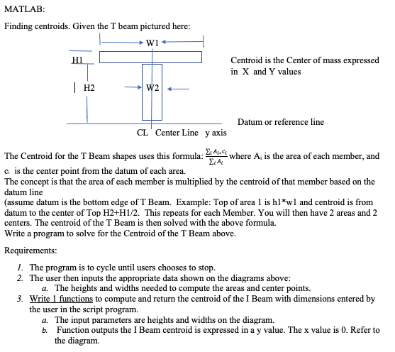 Matlab Finding Centroids Given The T Beam Pictured
