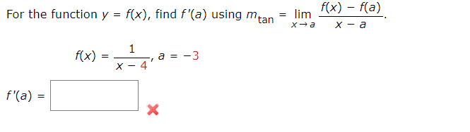 Solved For the function y=f(x), find f′(a) using | Chegg.com