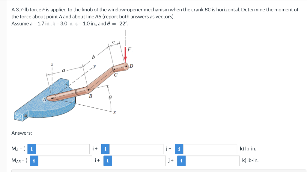 Solved A 3.7-Ib force F is applied to the knob of the | Chegg.com