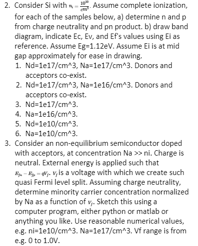 Solved 2. Consider Si with name Assume complete ionization, | Chegg.com