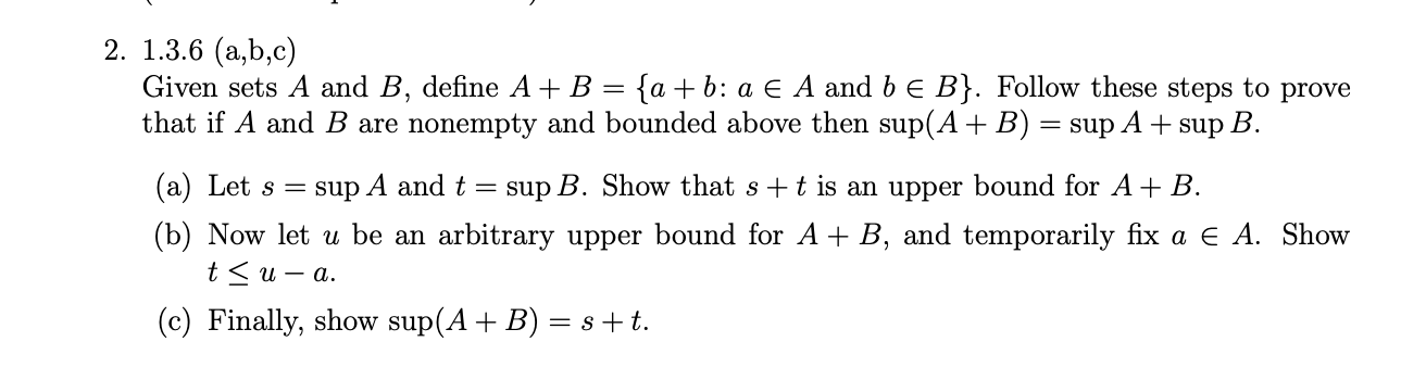 Solved 2. 1.3.6(a,b,c) Given sets A and B, define | Chegg.com