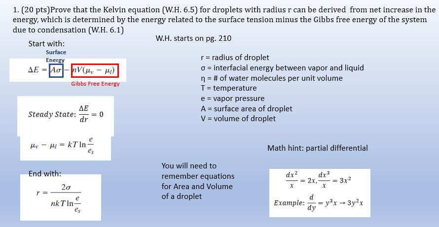 Solved 1. (20 pts)Prove that the Kelvin equation (W.H. 6.5) | Chegg.com