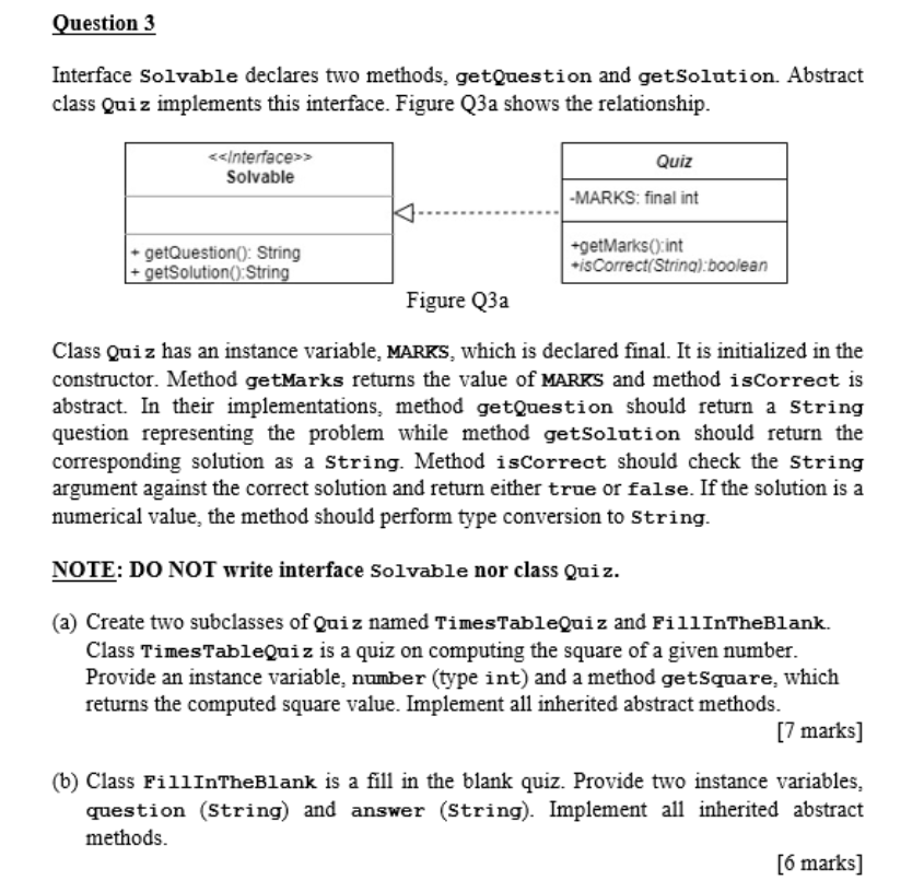 Question 3 Interface Solvable declares two methods, | Chegg.com