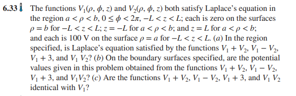 Solved 6.33 The functions V16,0, z) and V2(2,0, z) both | Chegg.com