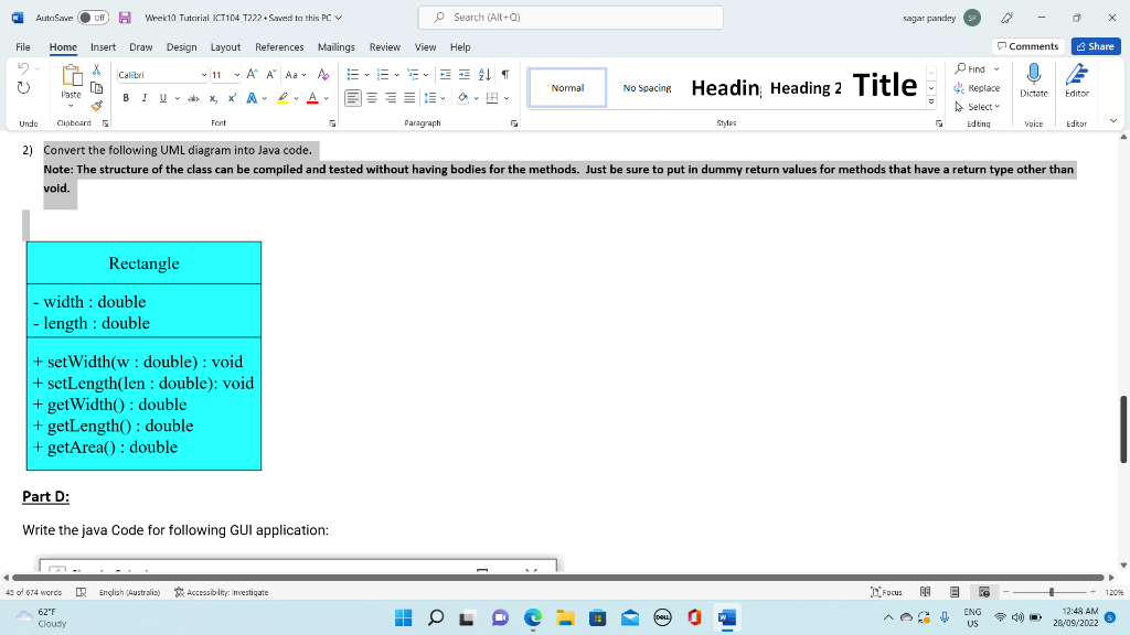 Solved Part D: Write the java Code for following GUI | Chegg.com