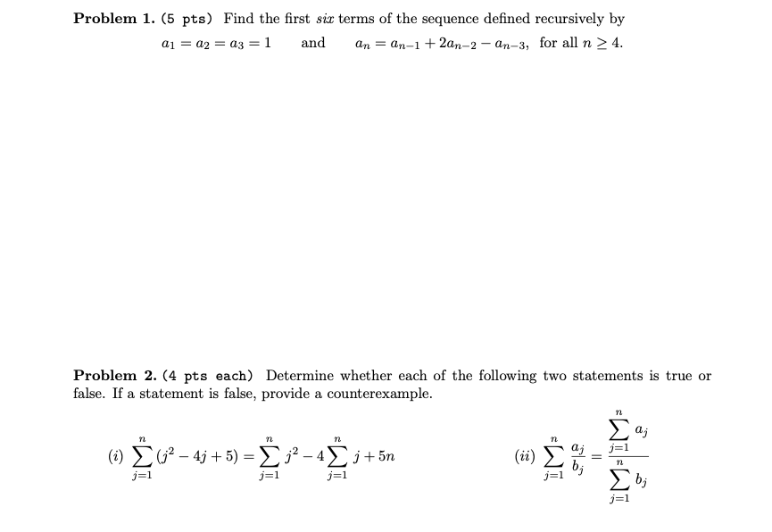 Solved Problem 1. (5 pts) Find the first six terms of the | Chegg.com Solved Problem 1. (5 pts) Find the first six terms of the | Chegg.com