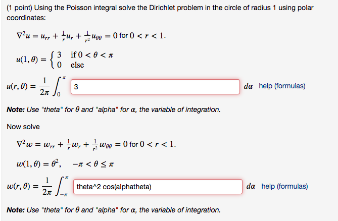Solved (1 point) Using the Poisson integral solve the | Chegg.com
