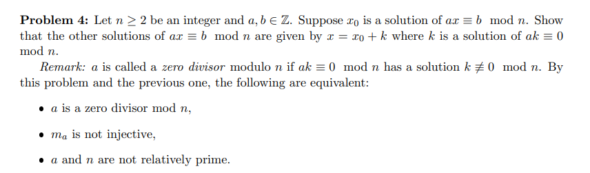 Problem 4: Let n≥2 be an integer and a,b∈Z. Suppose | Chegg.com