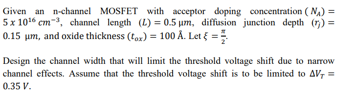 Solved Given an n-channel MOSFET with acceptor doping | Chegg.com