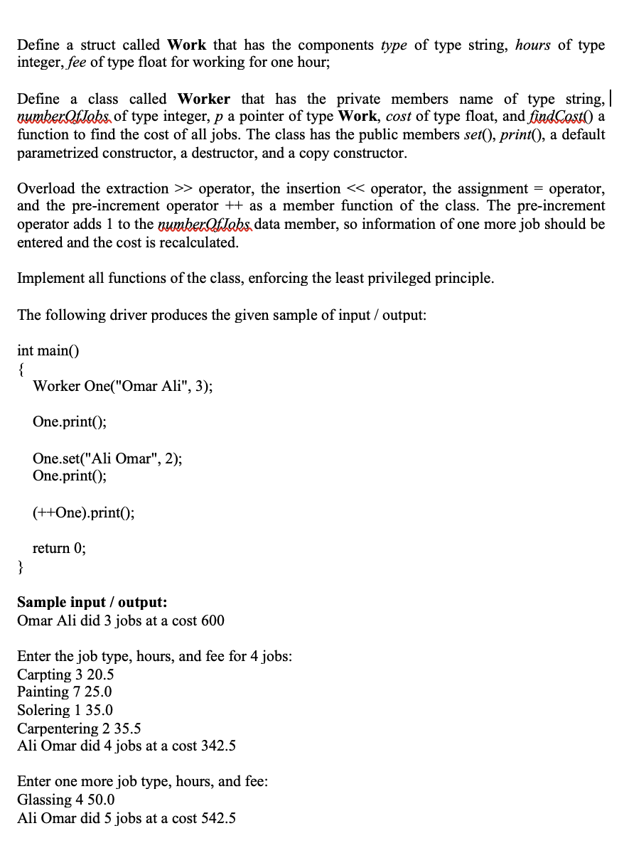 Solved Define a struct called Work that has the components | Chegg.com