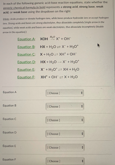 Solved In each of the following generic acid-base reaction | Chegg.com