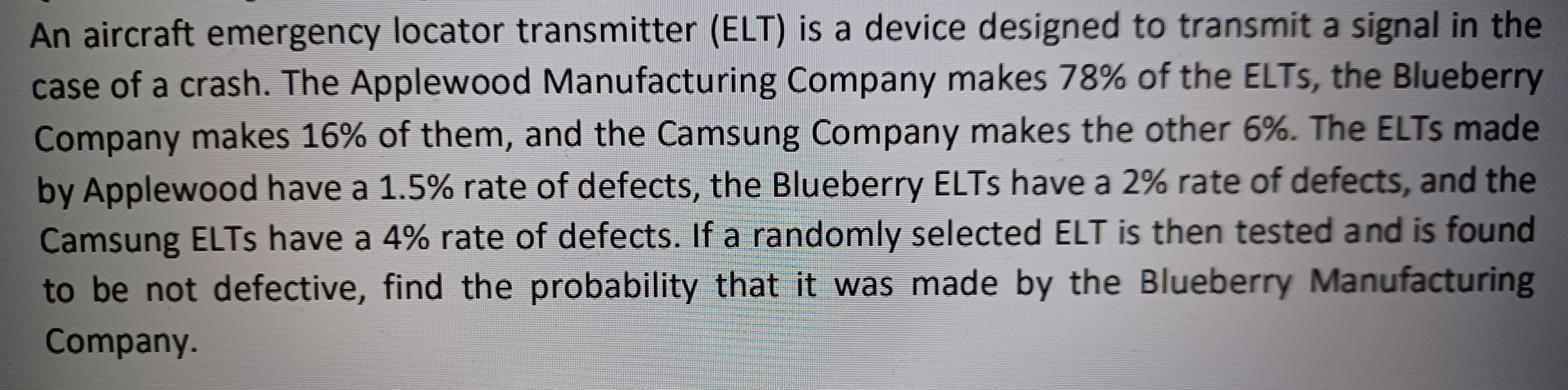Solved An aircraft emergency locator transmitter (ELT) is a | Chegg.com