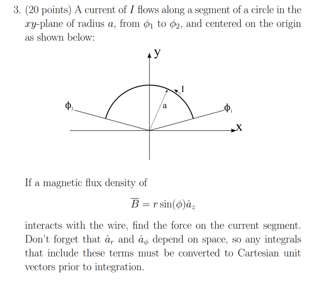 Solved 3. (20 points) A current of I flows along a segment | Chegg.com