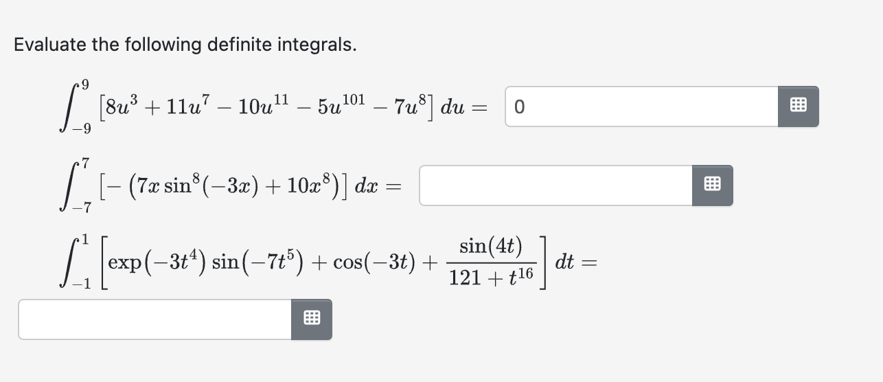Solved Evaluate the following definite integrals. | Chegg.com