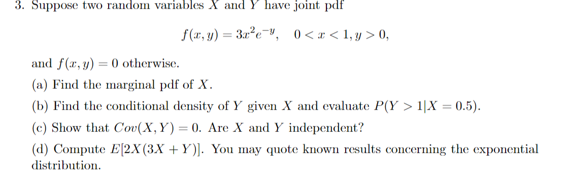 Solved 3. Suppose two random variables X and Y have joint | Chegg.com