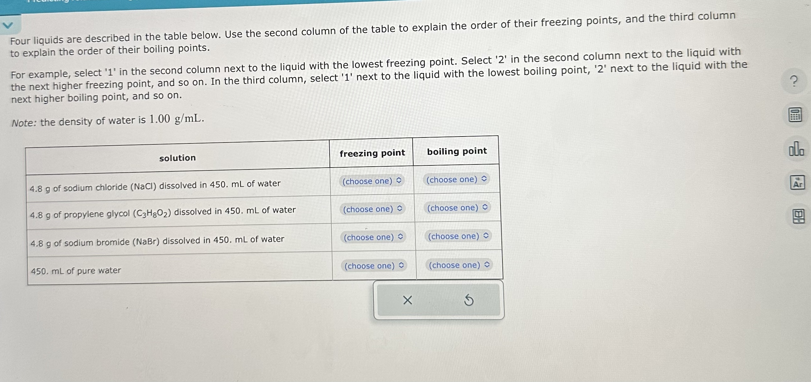 Solved Four liquids are described in the table below. Use | Chegg.com